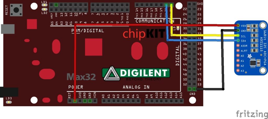 Chipkit Max32 and ADS1115 example using the Arduino IDE | PIC learning