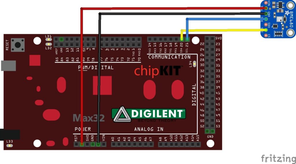 Chipkit and BME680 environmental sensor example | PIC learning